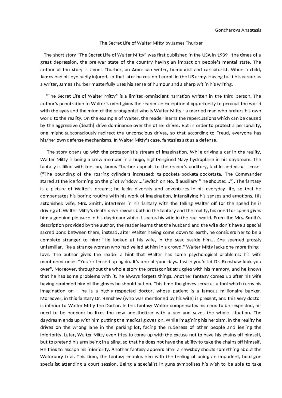 ENG 101 Essay Notes: Analyzing "The Secret Life of Walter Mitty" - Studocu