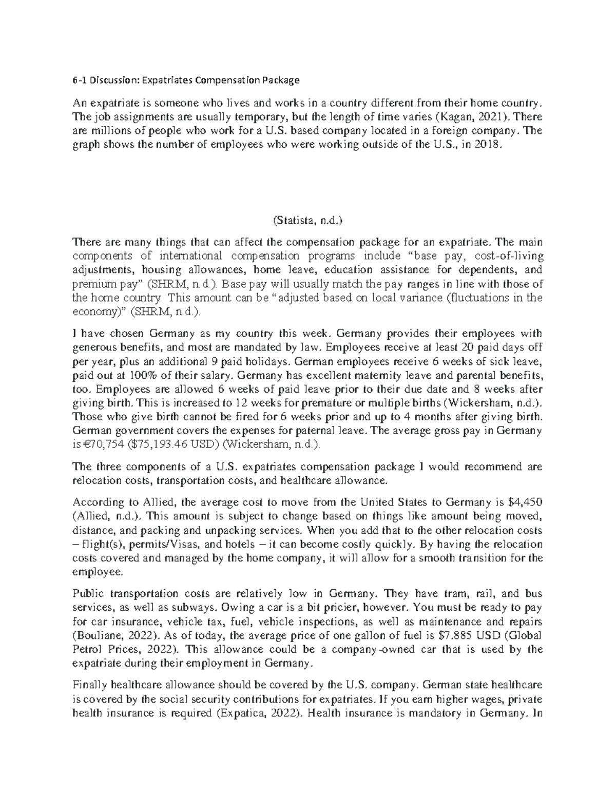 6-1 Discussion: Understanding Expatriate Compensation Packages - Studocu
