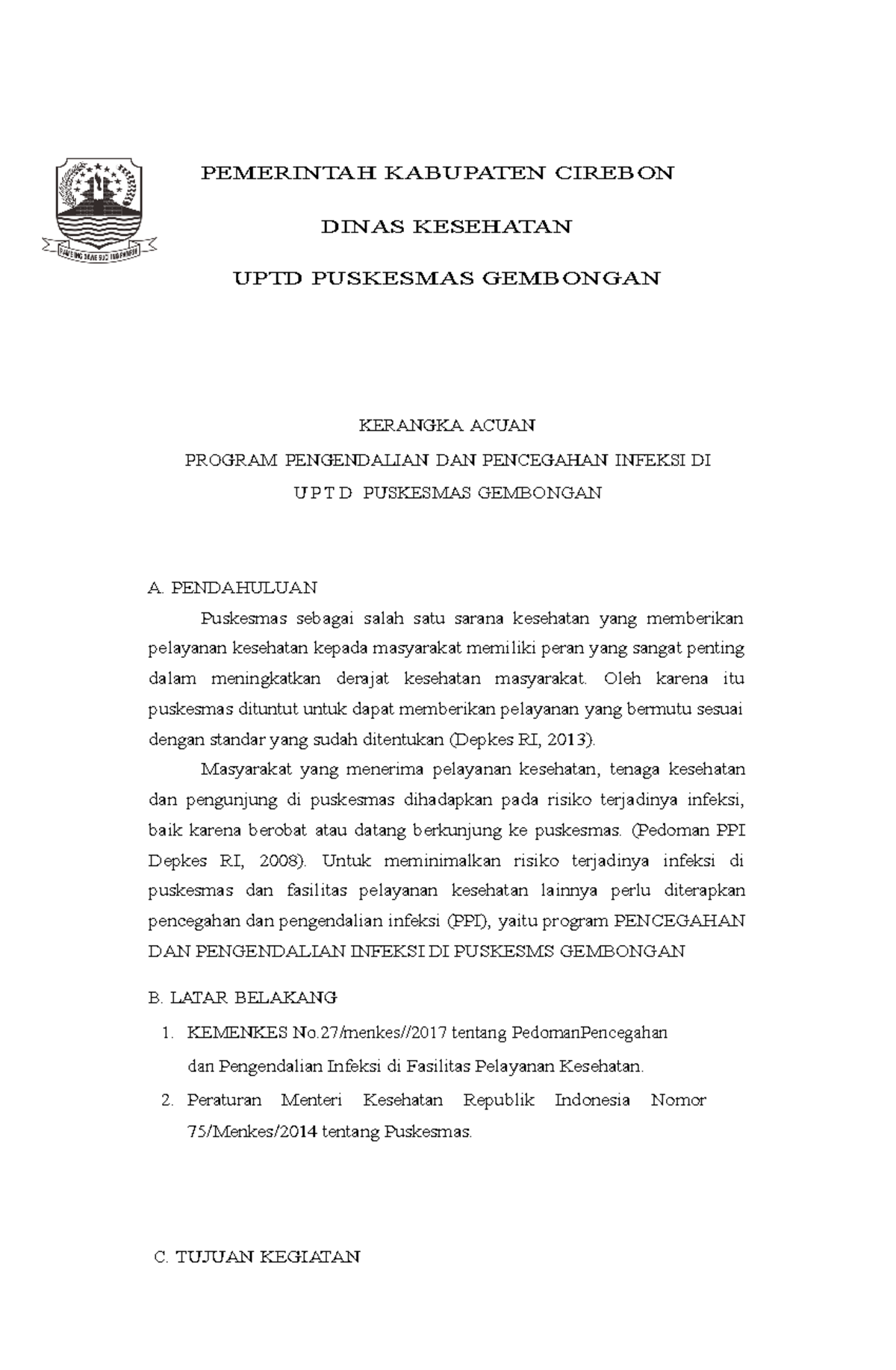 KAK PPI - Kerangka Acuan Program Pencegahan dan Pengendalian Infeksi ...