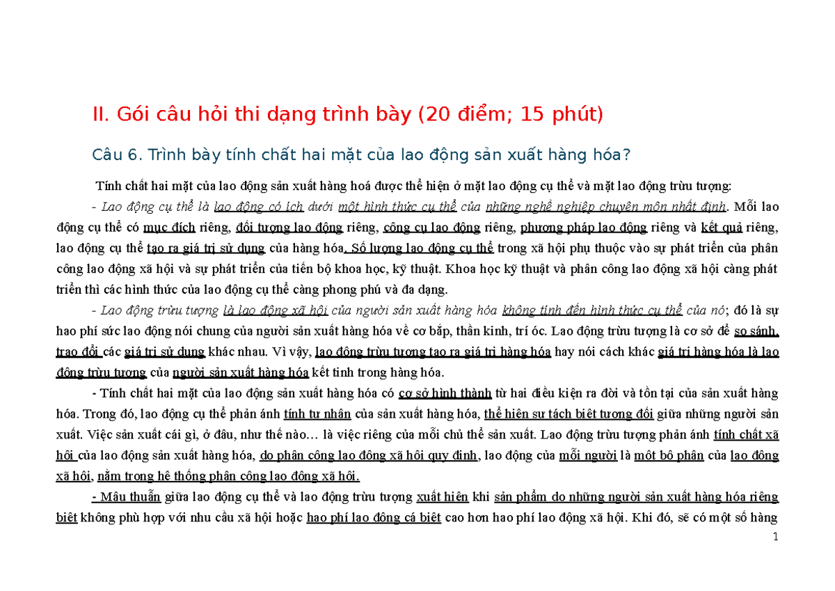 KTCT TỰ LUẬN - Tính Chất Hai Mặt Của Lao Động Sản Xuất Hàng Hóa - Studocu