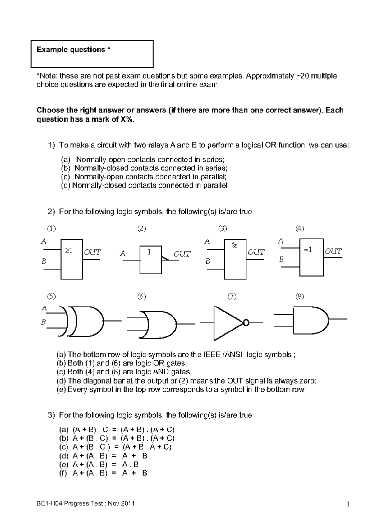 Digital Logic: Final Exam-Style Questions & Example Answers - Studocu