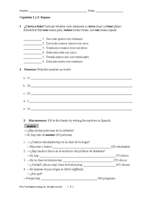 Repaso de Español: Ejercicios sobre Verbos y Vocabulario (SPAN 101 ...