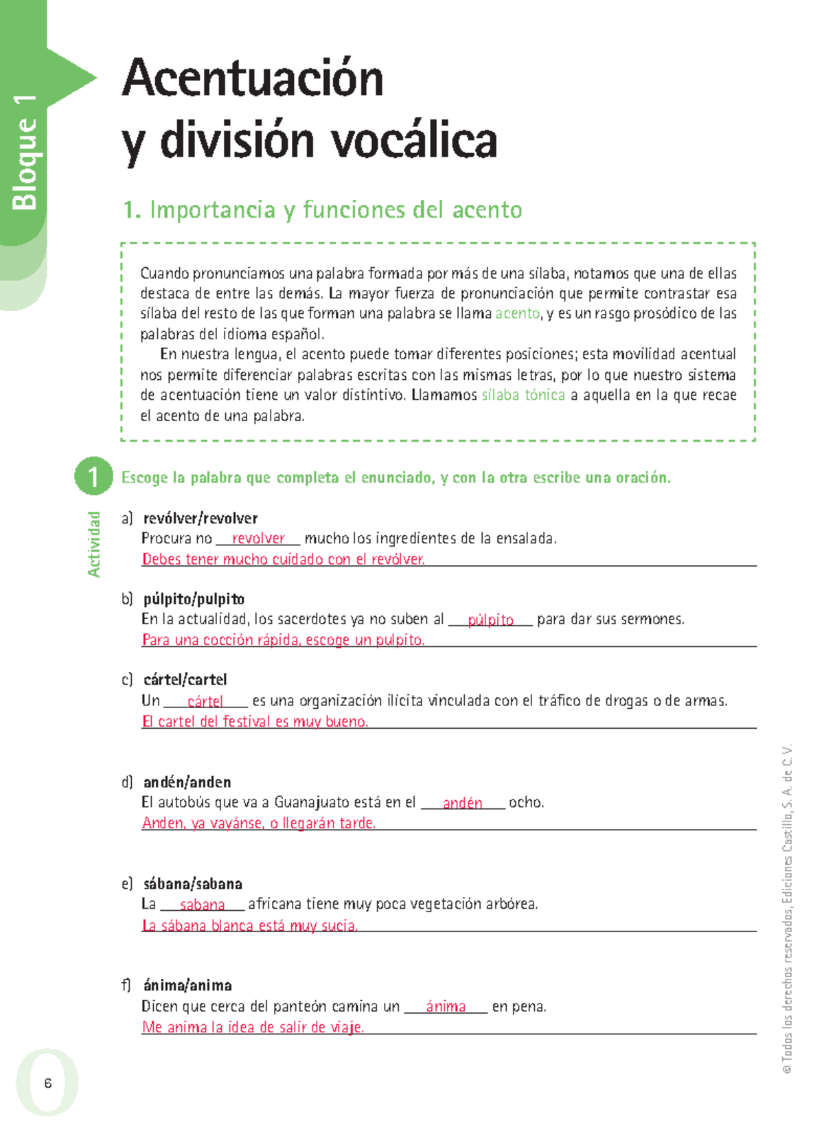 Solucionario de Acentuación y División Vocálica - Ortografía Avanzada 1 ...