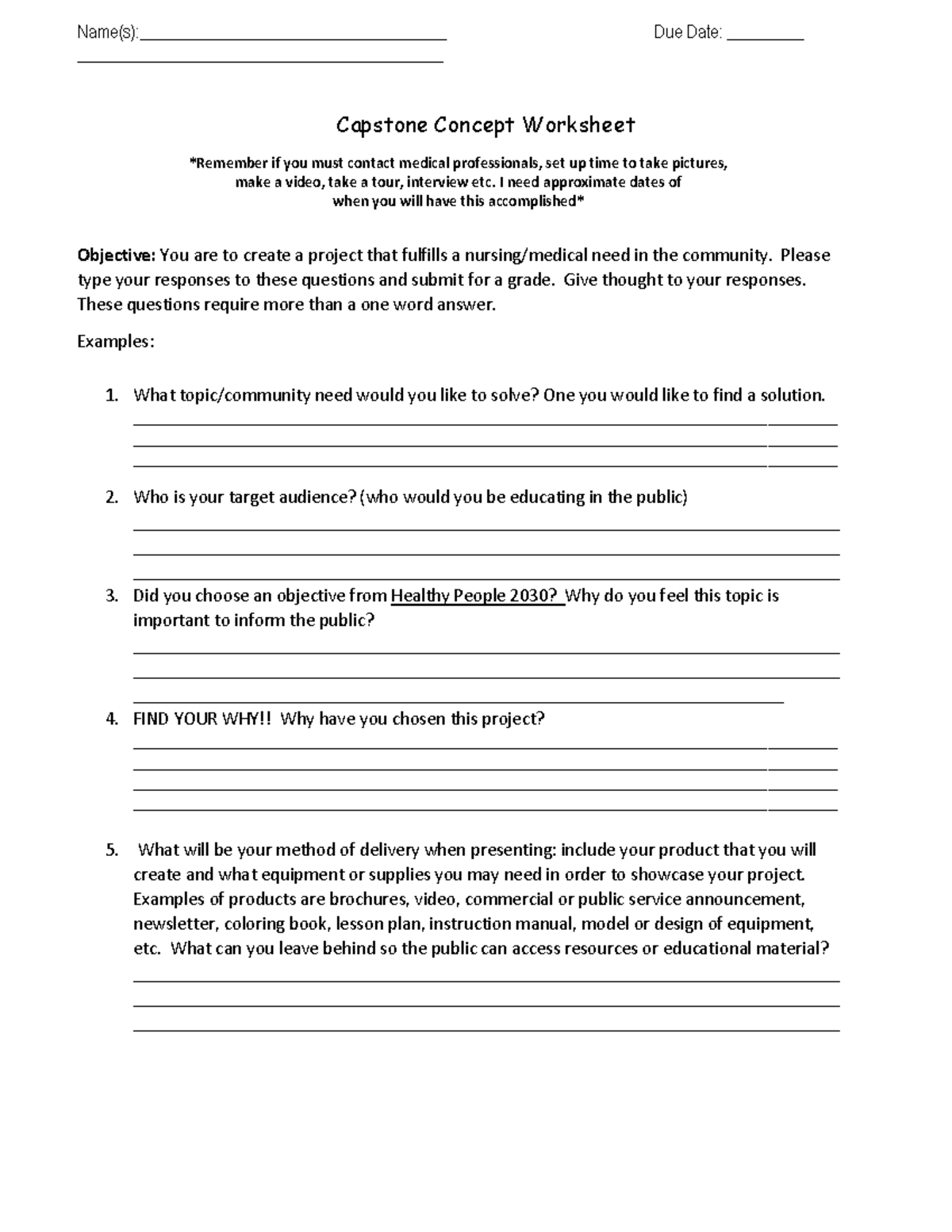 Capstone Concept Worksheet - Project Outline for Community Needs - Studocu