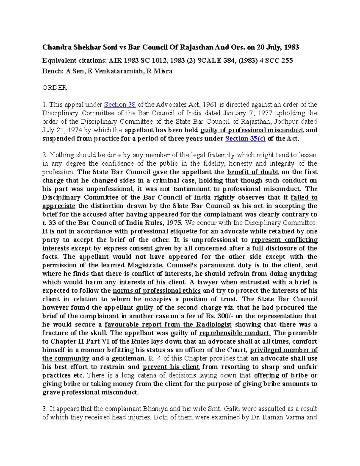 Case Law Analysis: Chandra Shekhar Soni vs Bar Council of Rajasthan ...