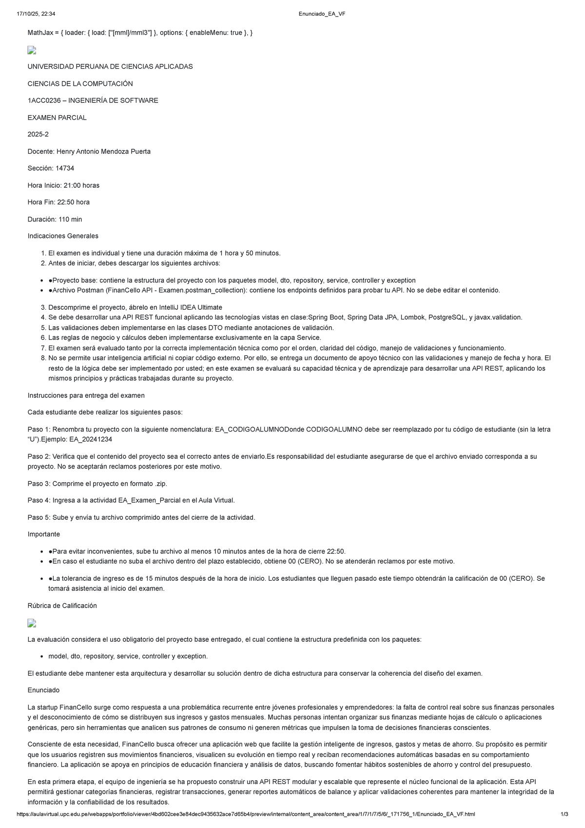Examen Parcial 1ACC0236 - Ingeniería de Software 2025-02 - Studocu