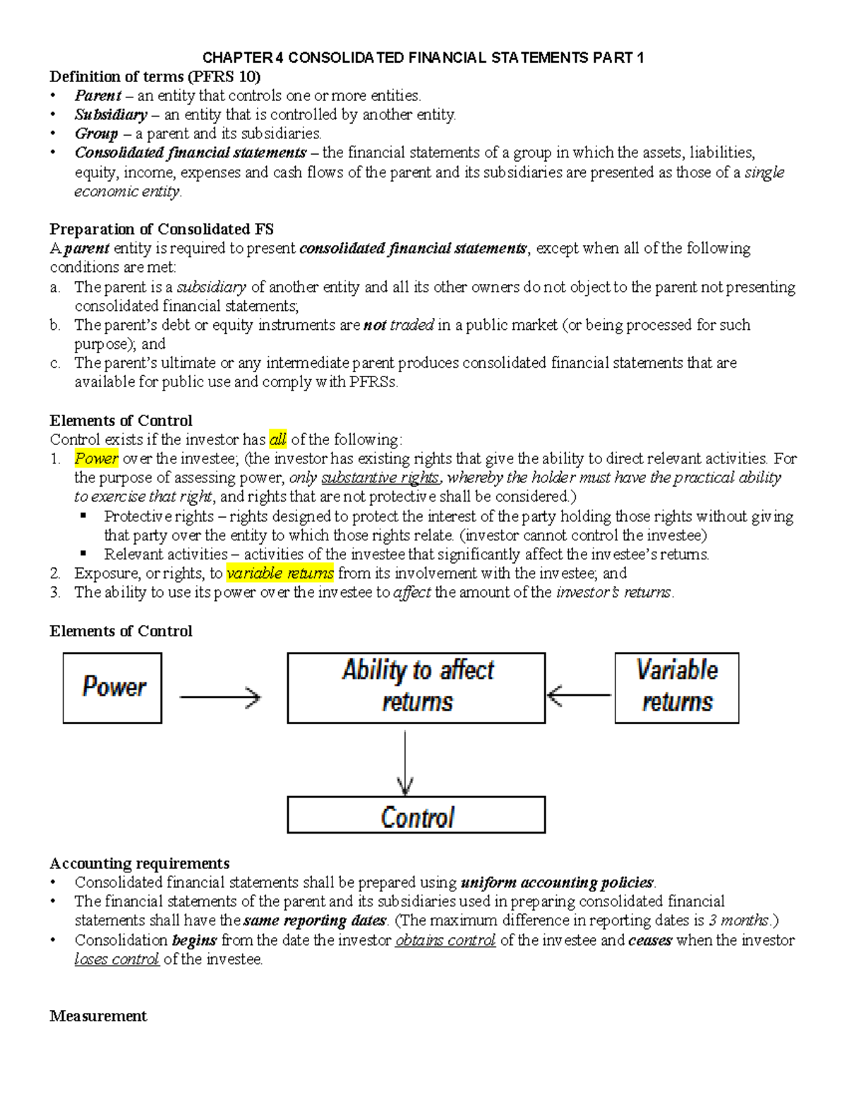 Chapter 4: Consolidated Financial Statements P1 Lecture Notes - Studocu