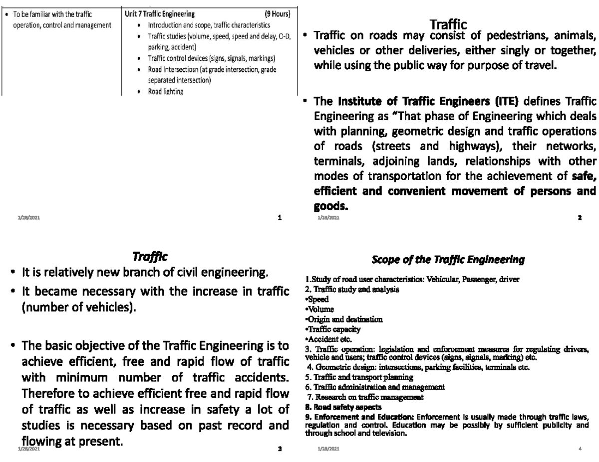 Traffic Engineering Lecture Notes: Chapter 7 Overview and Key Concepts ...