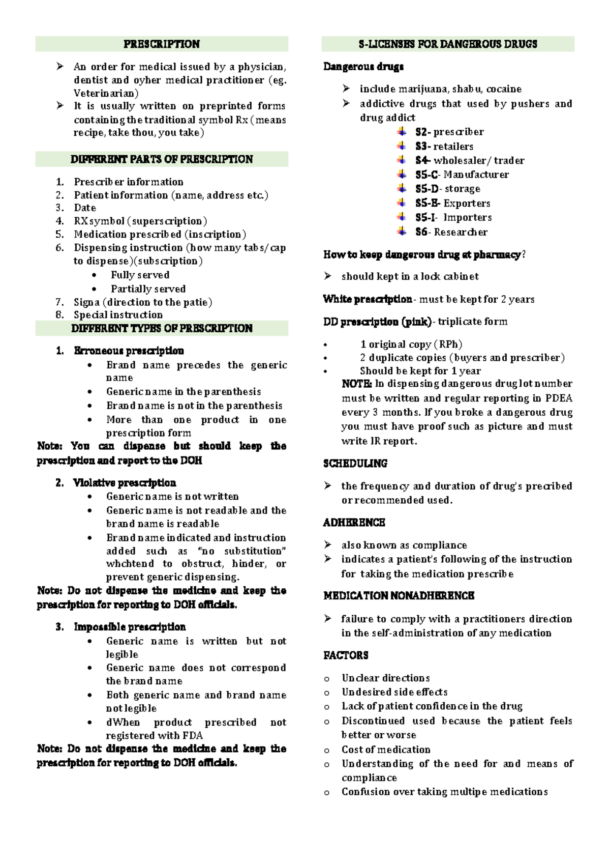 Prescription Guidelines and Dangerous Drugs Overview - Rx - Studocu