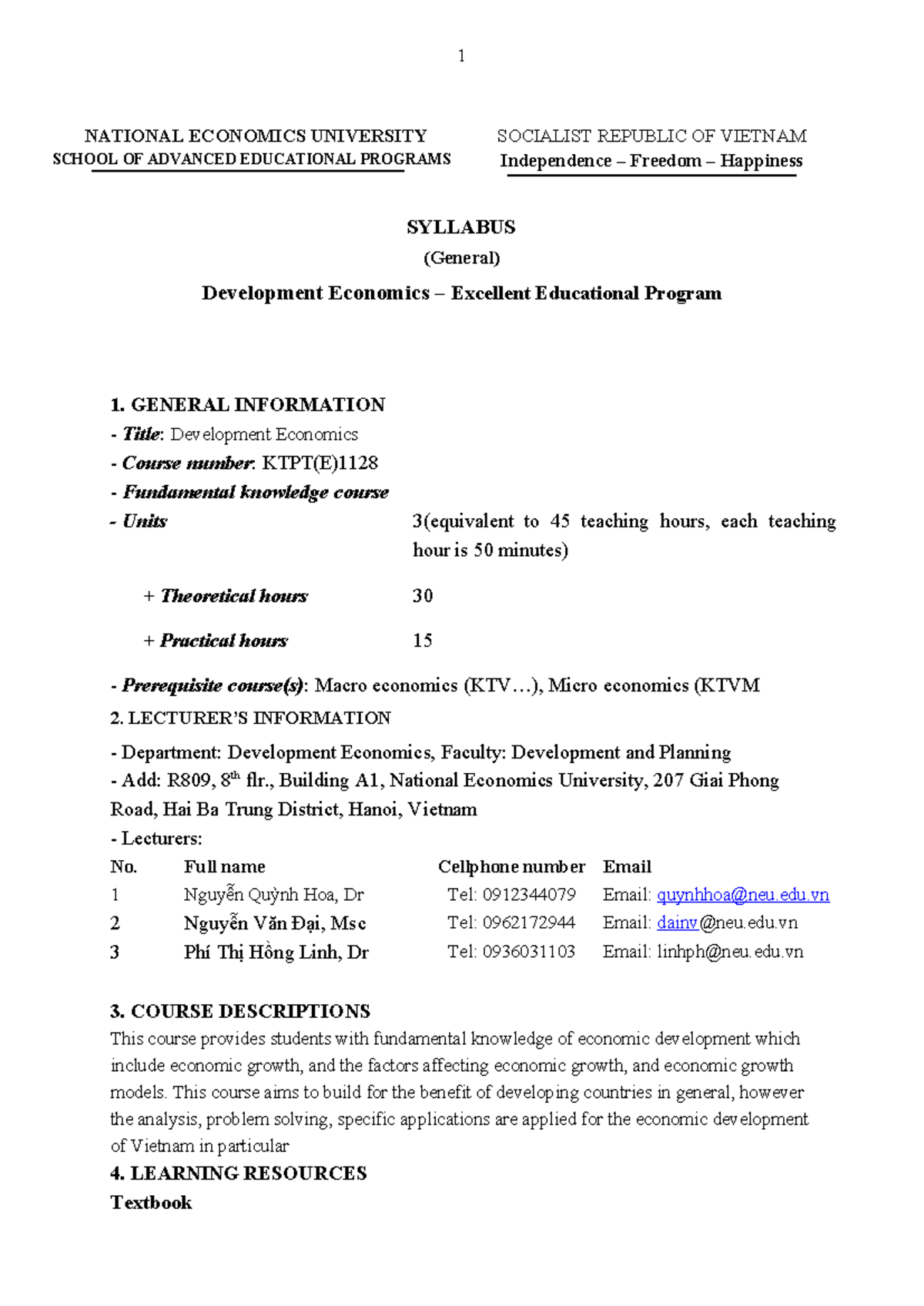 KTPT(E)1128 Development Economics Syllabus and Course Overview - Studocu