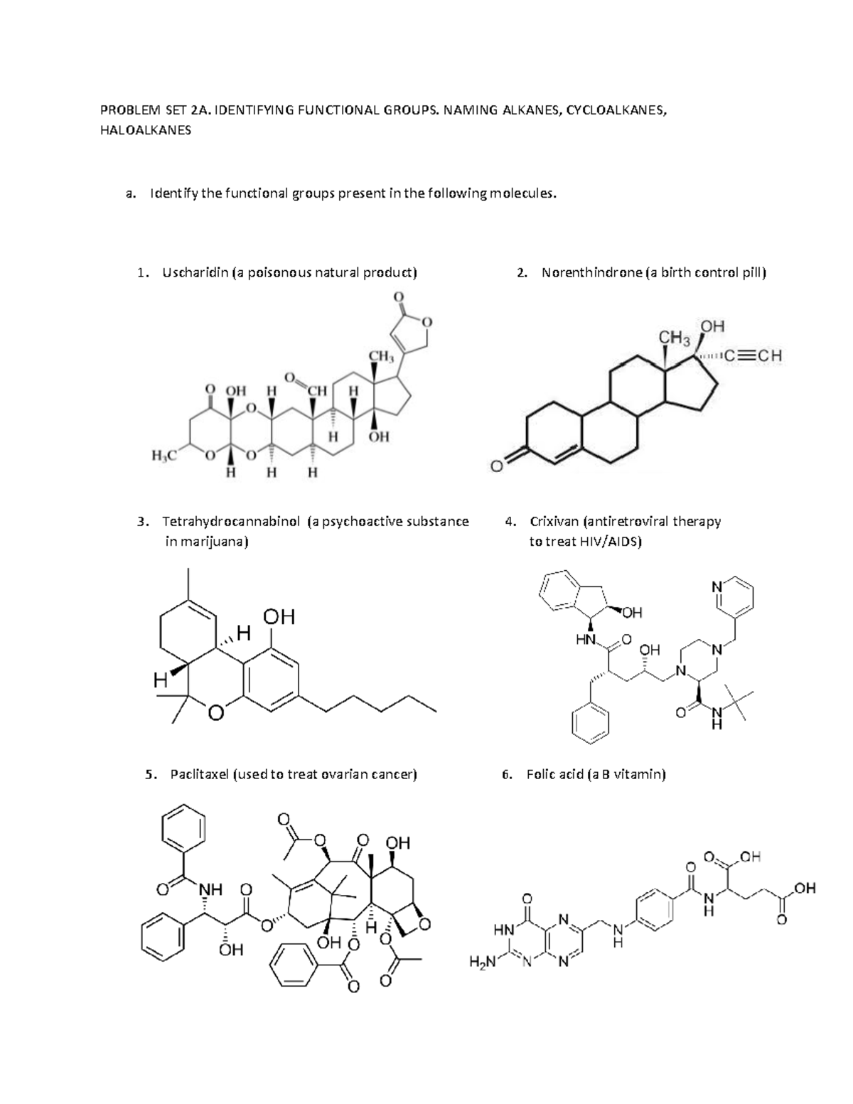 Problem Set 2A: Functional Groups & Naming Organic Compounds - Studocu