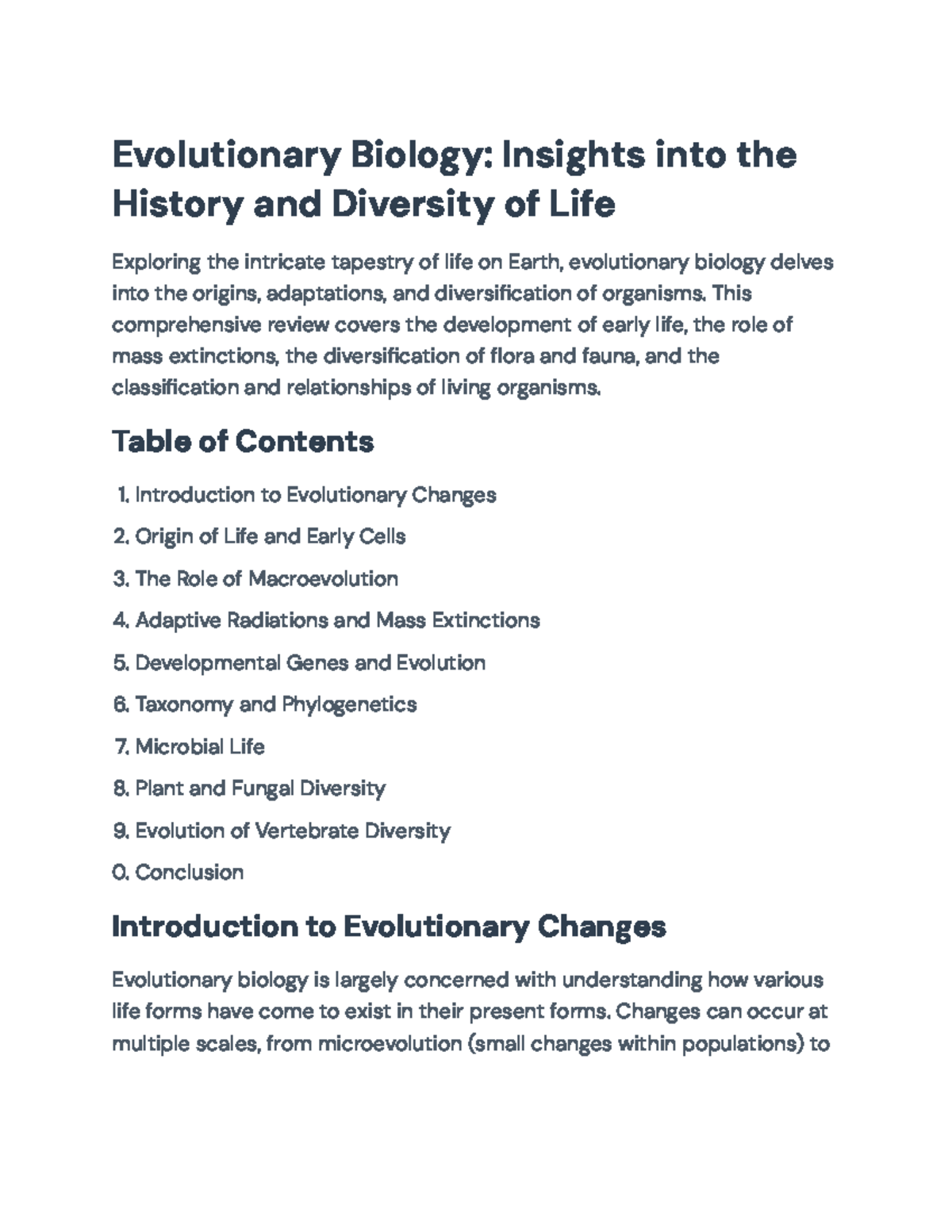 Evolutionary Biology: Major Themes in History and Diversity of Life ...