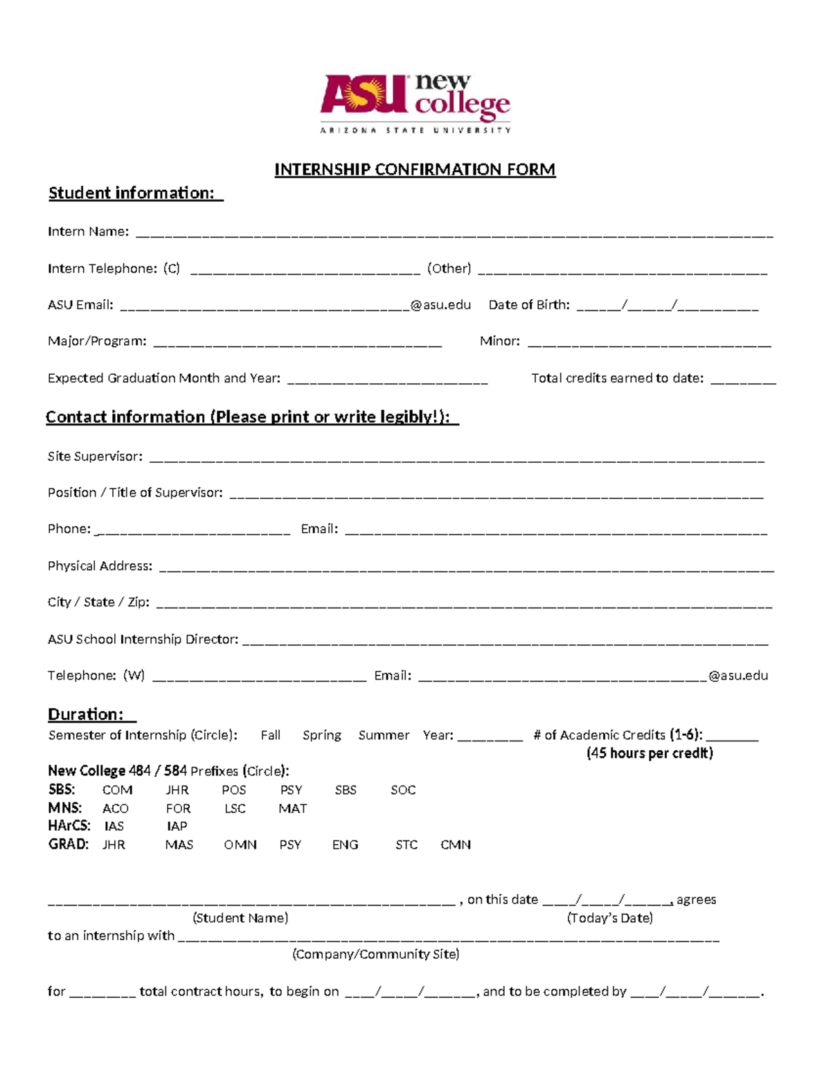 Confirmation form - INTERNSHIP CONFIRMATION FORM Student information ...