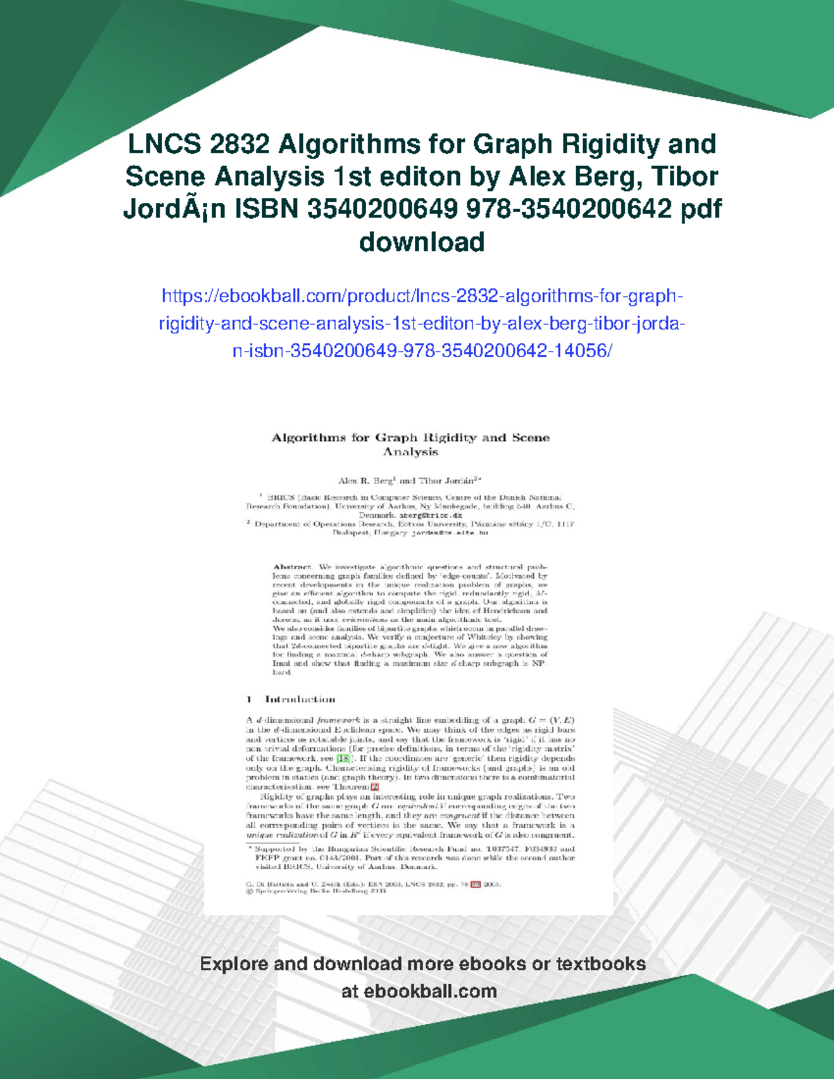 LNCS 2832 Algorithms for Graph Rigidity and Scene Analysis - 1st ...
