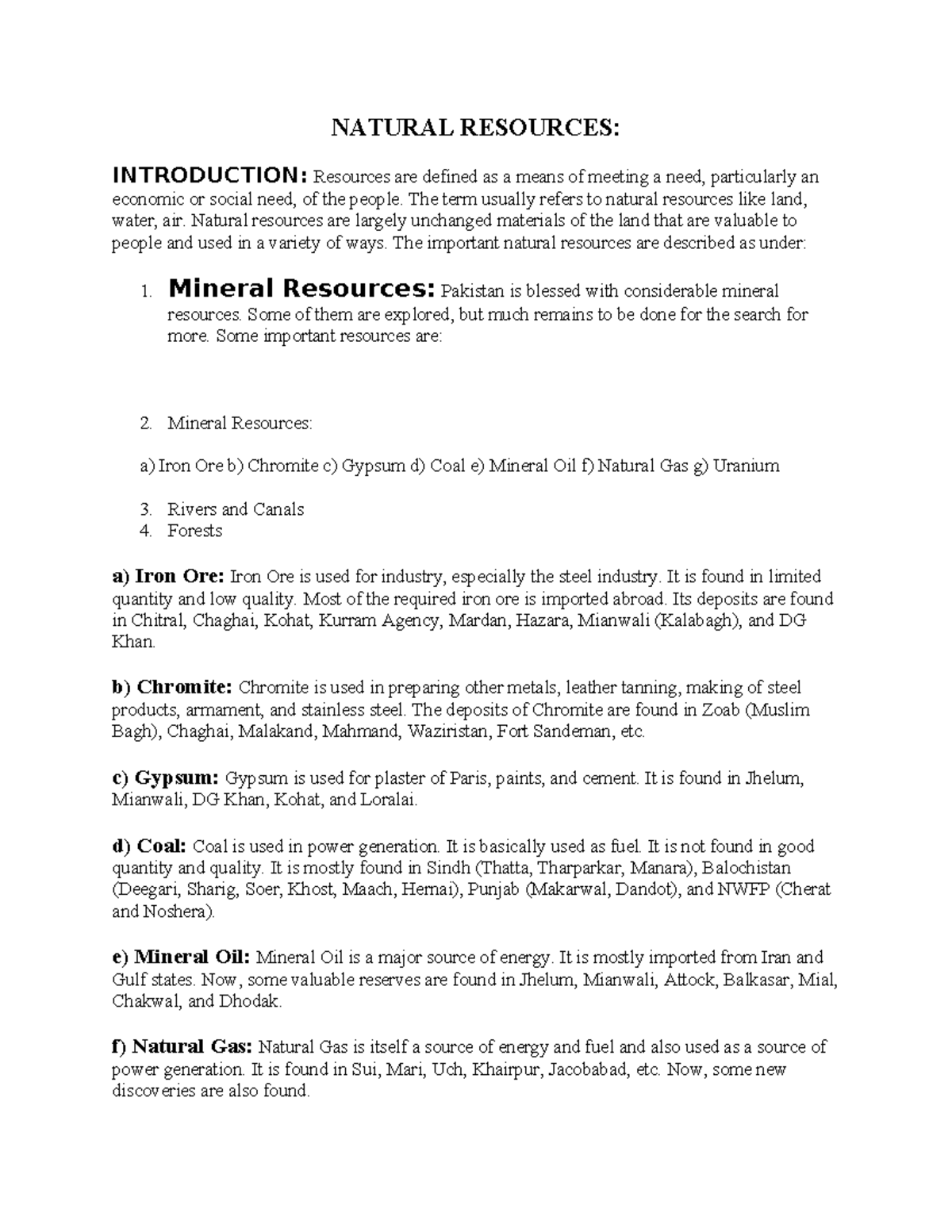 Natural Resources: Introduction & Key Minerals for Finals - Studocu