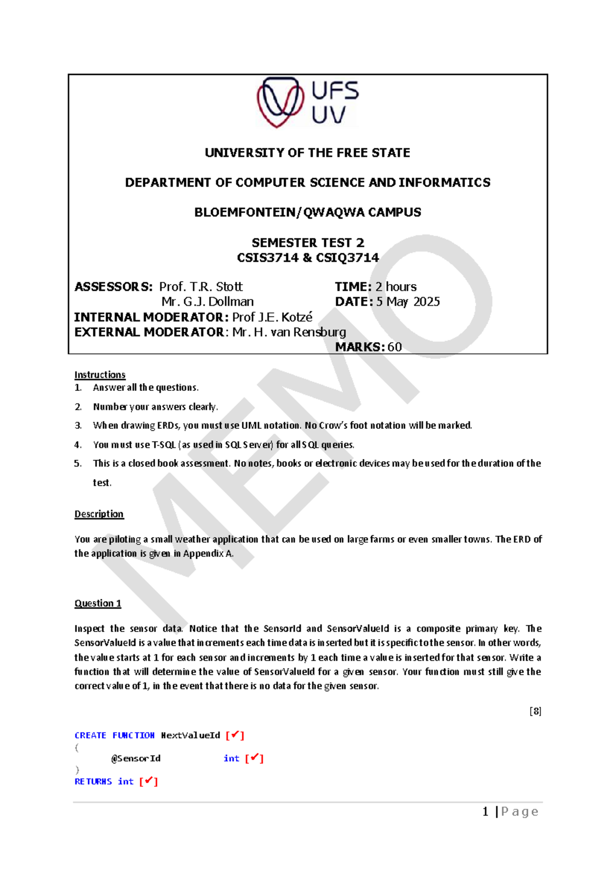 CSIS3714 Test 2 Memo - Computer Science Semester Test 2025 - Studocu