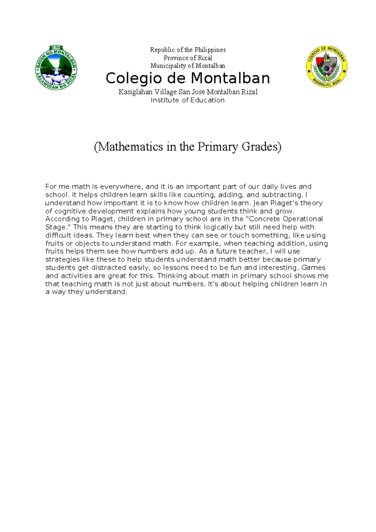 Written-Report- Format - Republic of the Philippines Province of Rizal ...