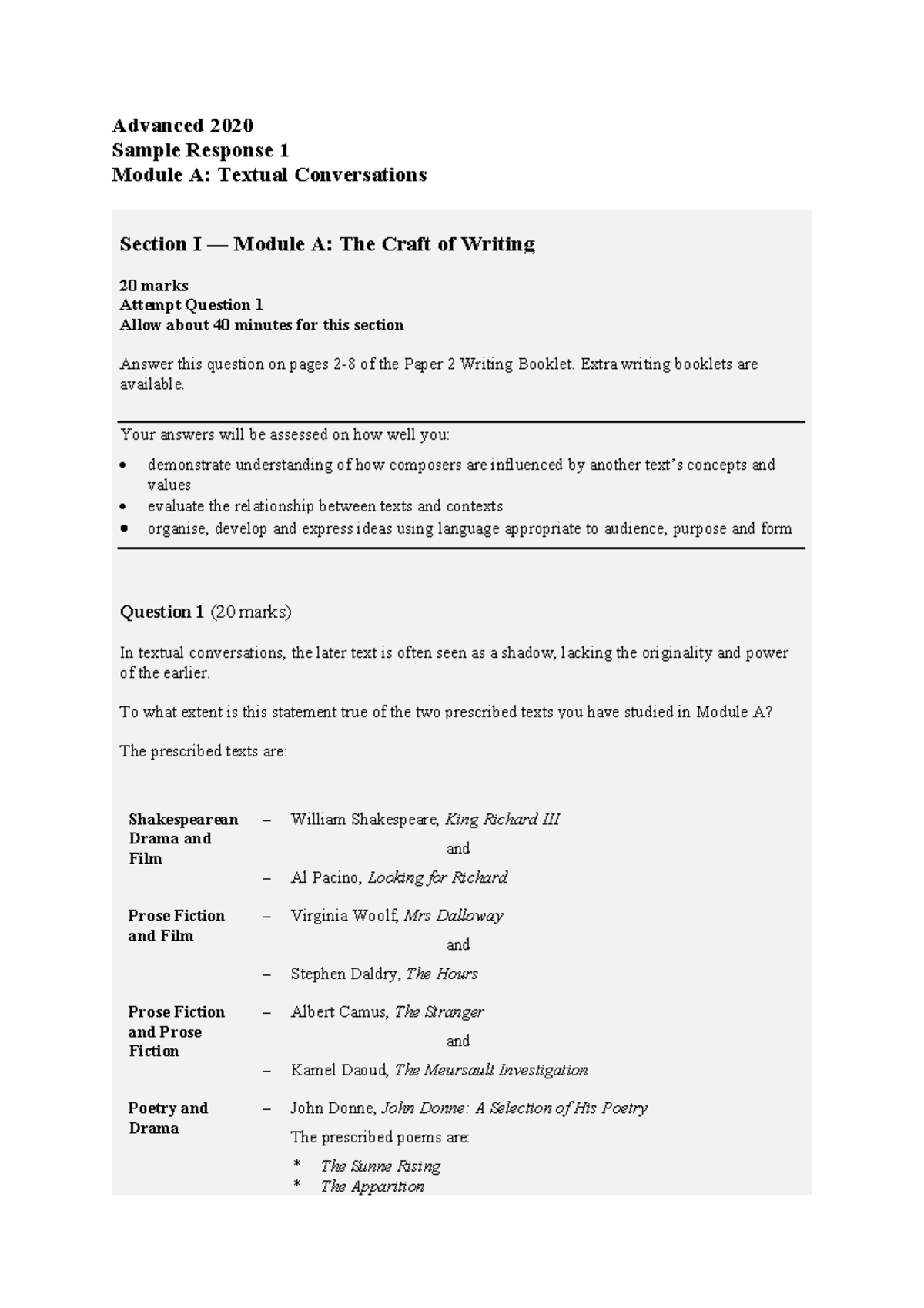 Advanced HSC 2020 Module A: Textual Conversations Analysis - Studocu