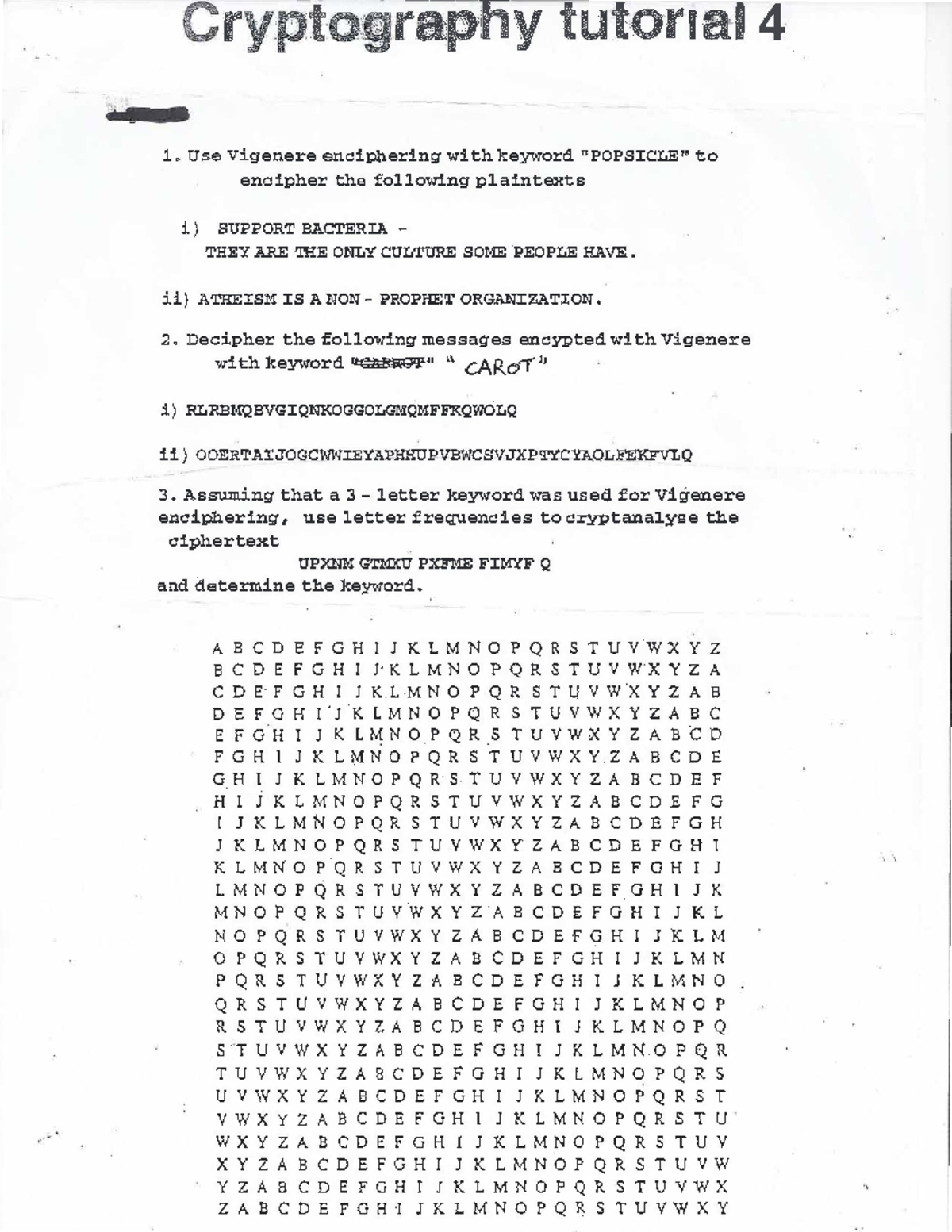 Math3003 Tut4 - Vigenere Cipher Techniques and Analysis - Studocu