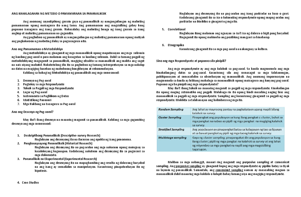 Ang kahalagahan ng metodo o pamamaraan sa pananaliksik - ANG ...