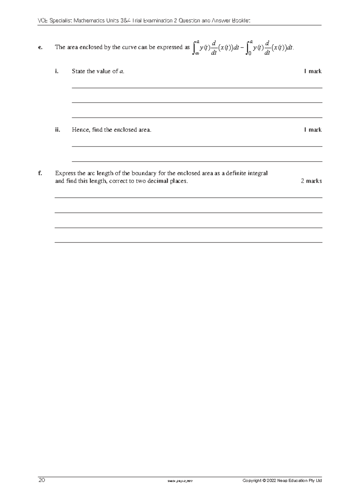 VCE Specialist Mathematics Units 34 Trial Exam 2022 - Q&A Booklet - Studocu