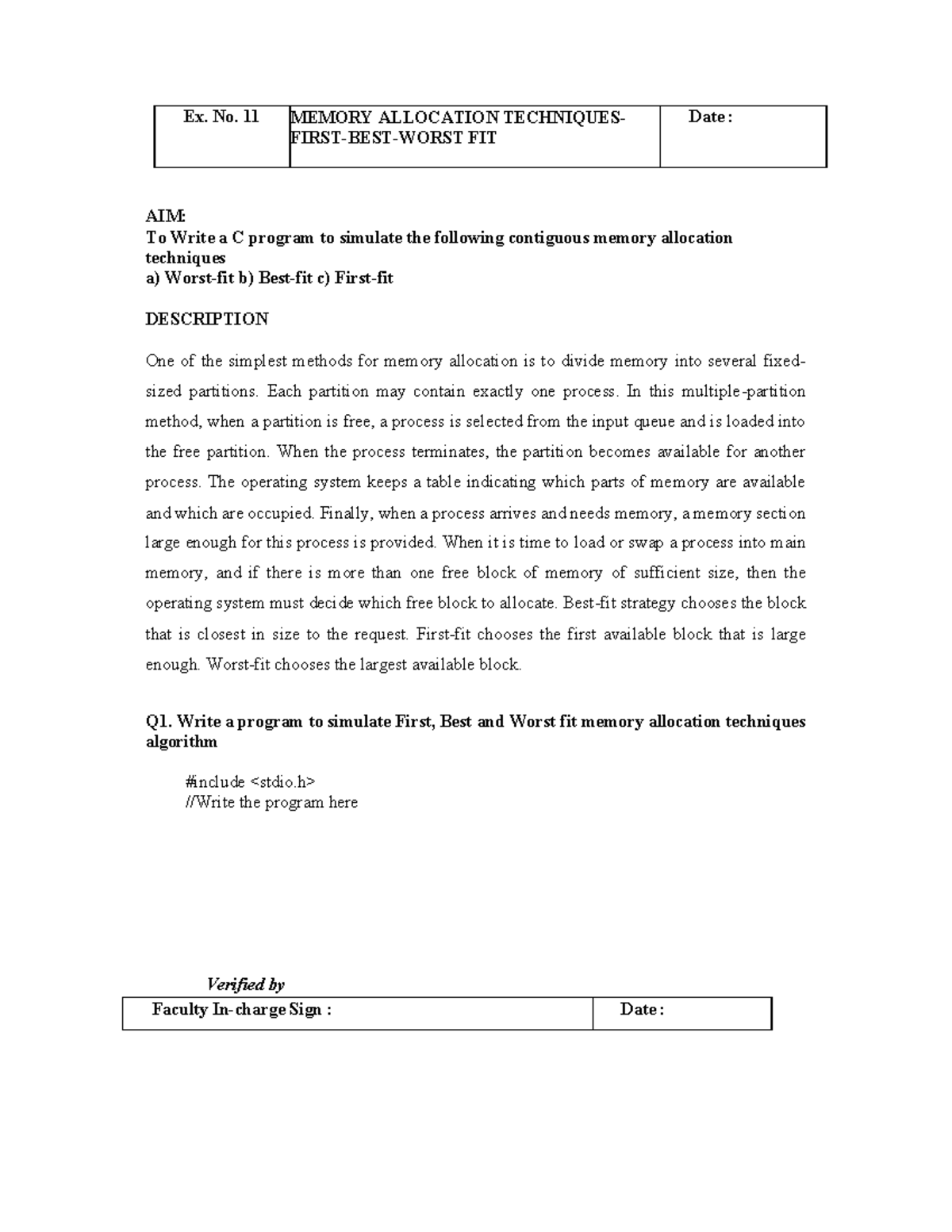 Expt 11 - notes - Ex. No. 11 MEMORY ALLOCATION TECHNIQUES- FIRST-BEST ...