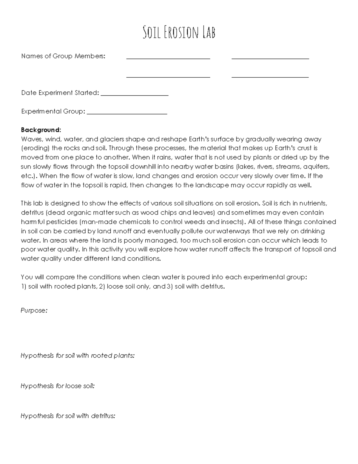 Soil Erosion Lab (Course Code: 1-2) - Experimental Setup and ...