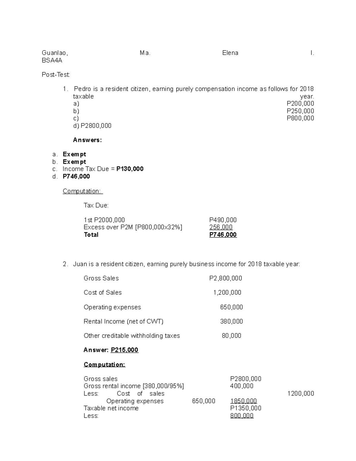 BSA4A Compensation - Lecture Notes 3-4: Income Tax Computations - Studocu