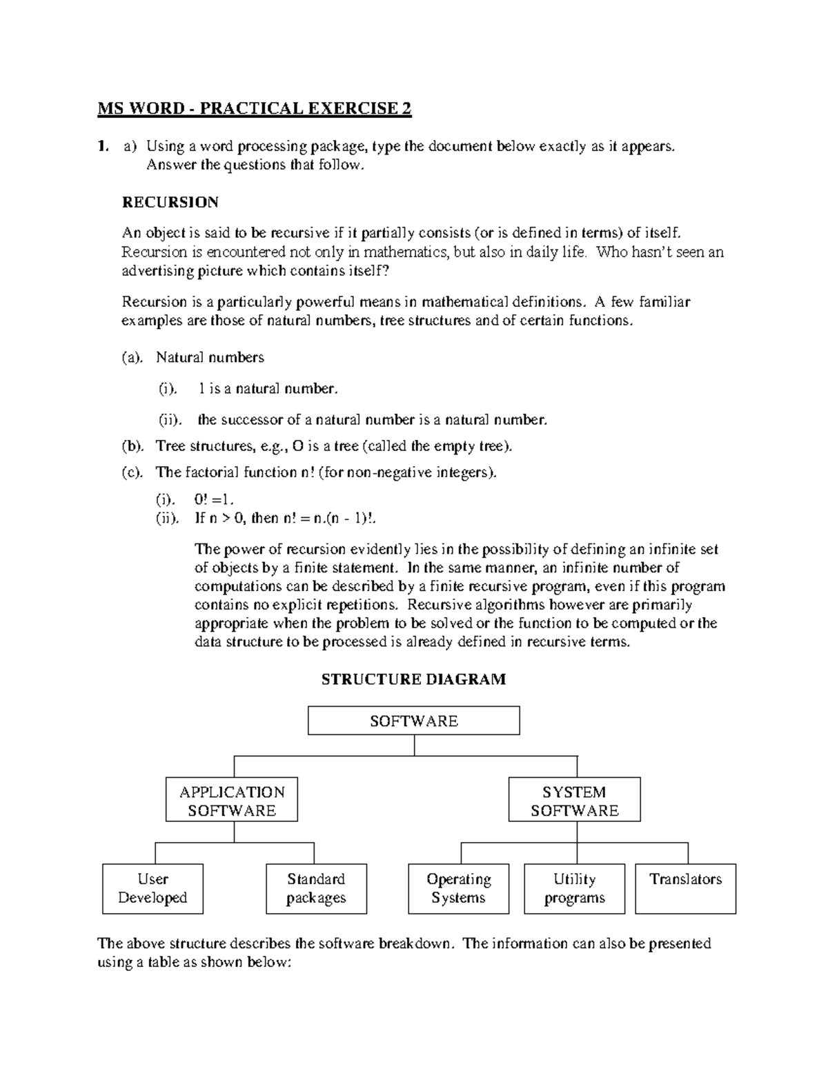 MS WORD PRACTICAL EXERCISE 2: Recursion Concepts and Applications - Studocu