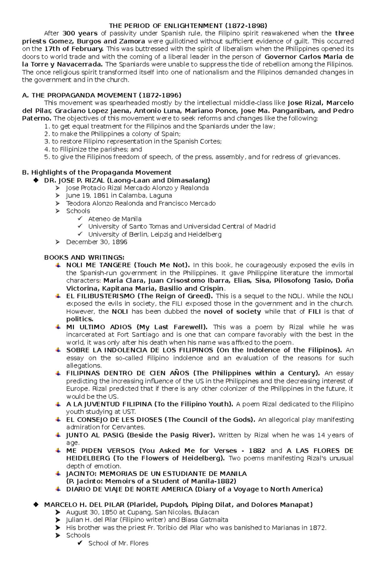 THE PHILIPPINE PROPAGANDA MOVEMENT: ENLIGHTENMENT (1872-1898) - Studocu