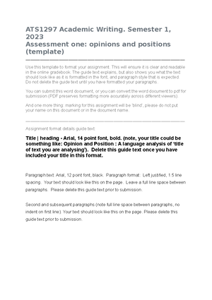 ATS Assessment 1 Final - lecture notes - Opinion and Position : A ...