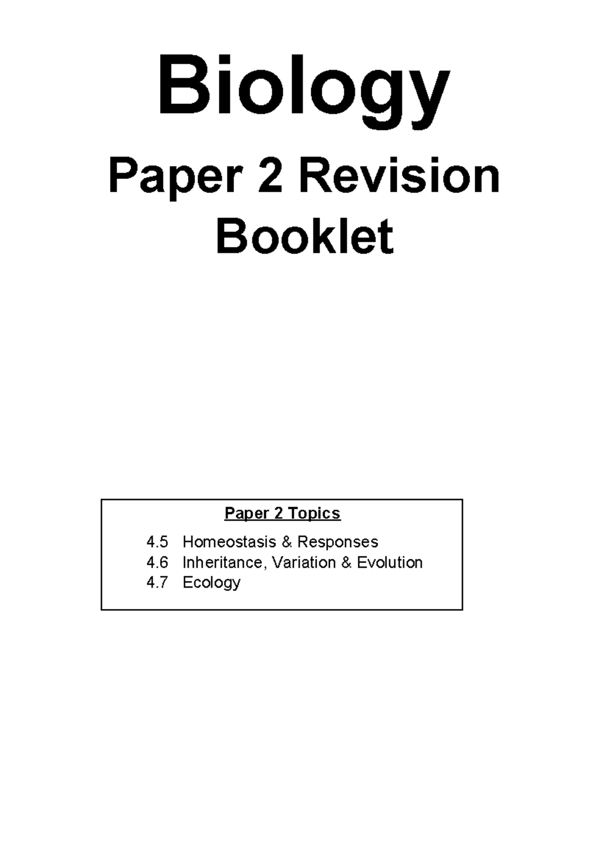 Biology (AQA 8461) Paper 2 Revision Guide: Homeostasis & Responses ...