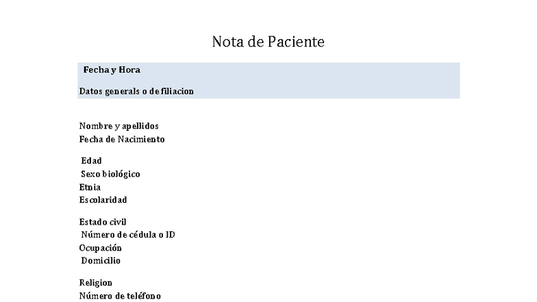 Nota de Paciente - Datos Generales y Antecedentes Médicos - Studocu