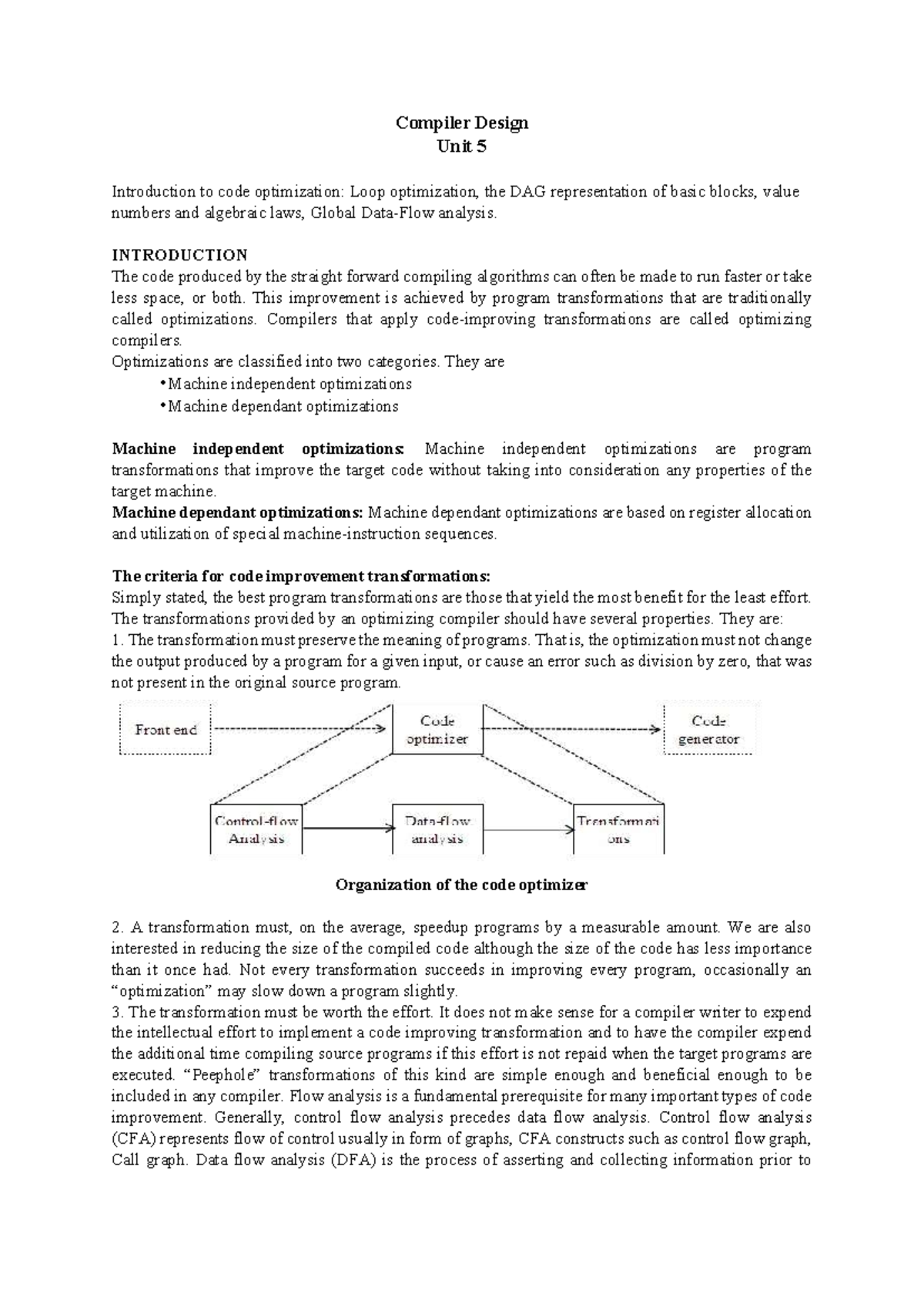 Compiler Design - Unit 5 Class Notes on Code Optimization Techniques ...
