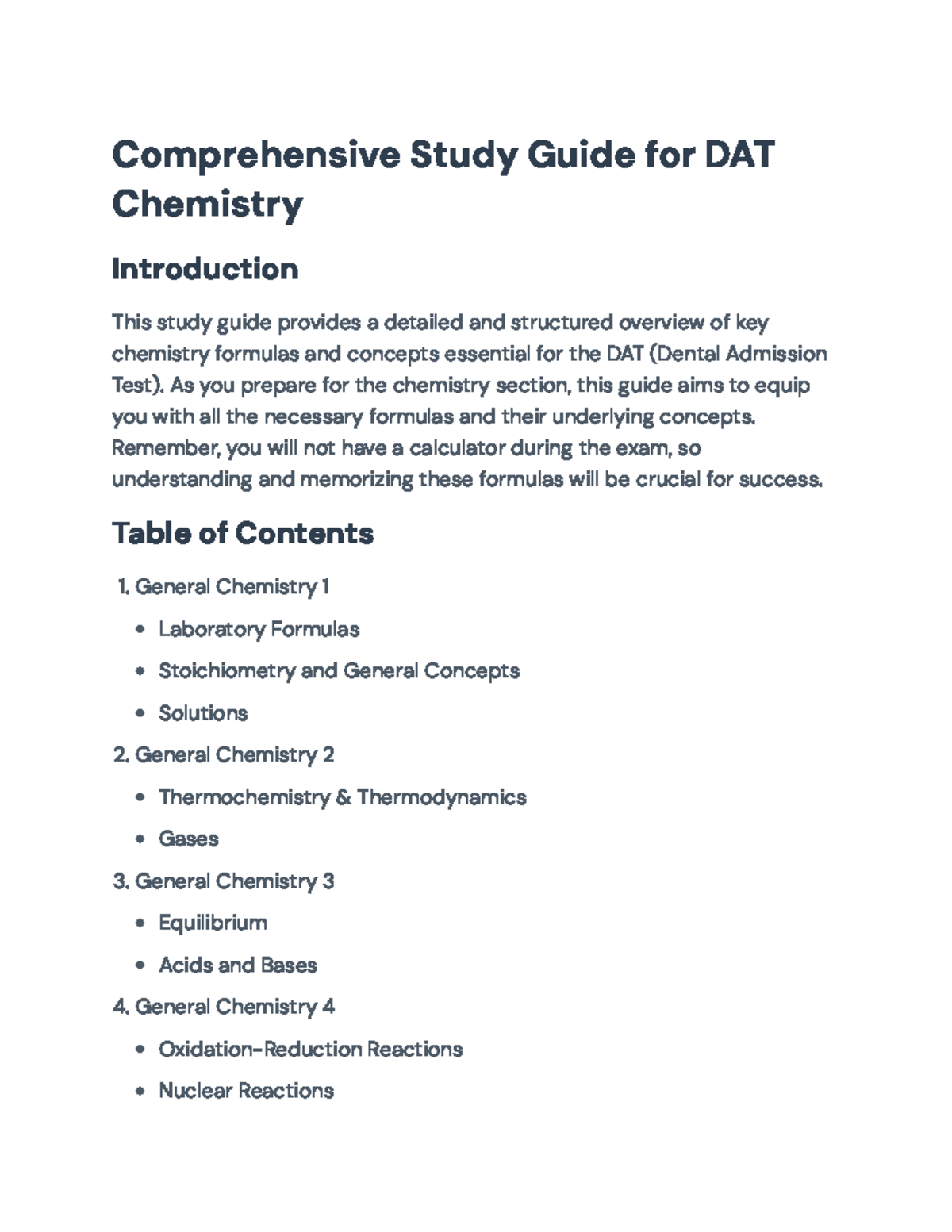 DAT Comprehensive Chemistry Study Guide for Dental Admission Test - Studocu