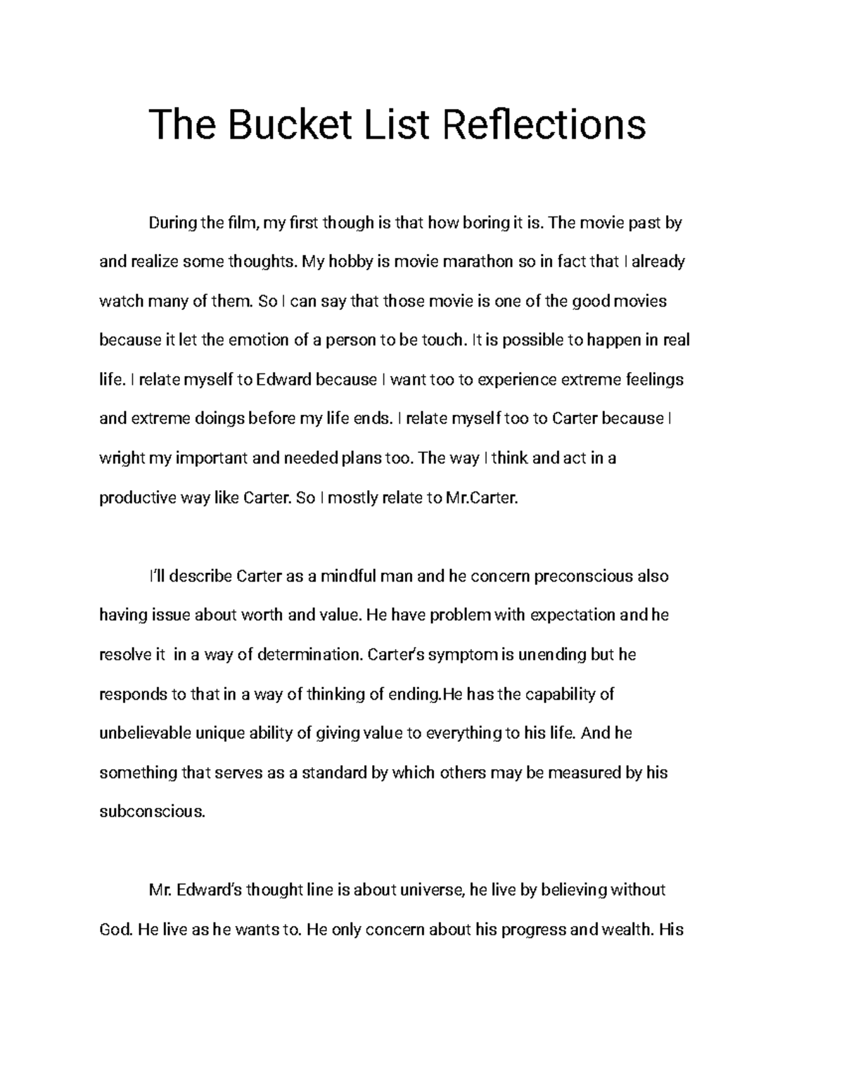 Reflection on "The Bucket List": Insights and Connections - Studocu