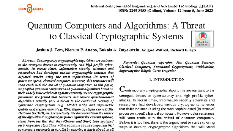 Quantum Computers and Algorithms: Threats to Classical Cryptography ...