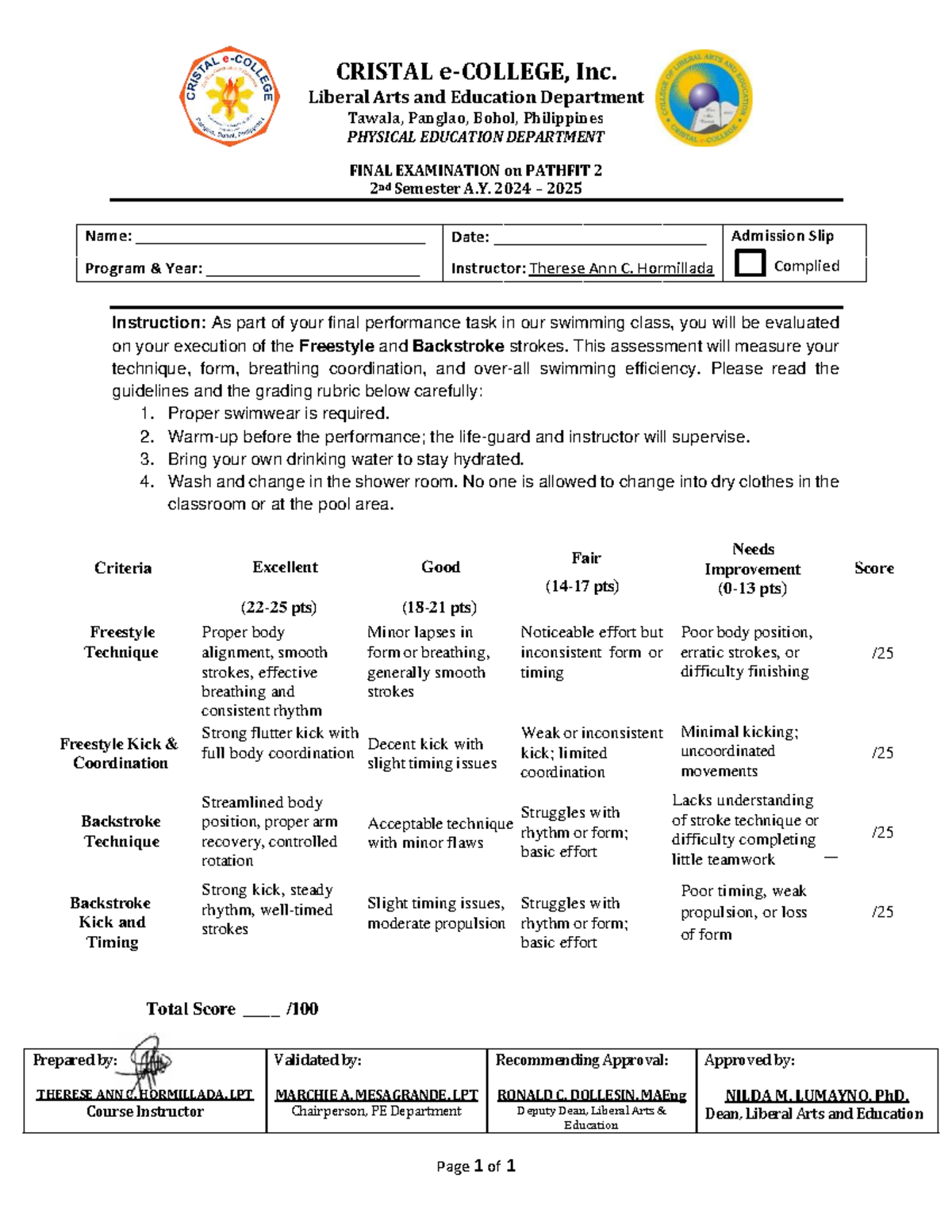 PHYSICAL EDUCATION DEPT. FINAL EXAMINATION on PATHFIT 2 - A.Y. 2024 ...