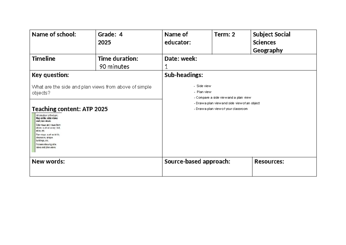 1 Grade 4 Geography Term 2 lesson plan - Name of school: Grade: 4 2025 ...