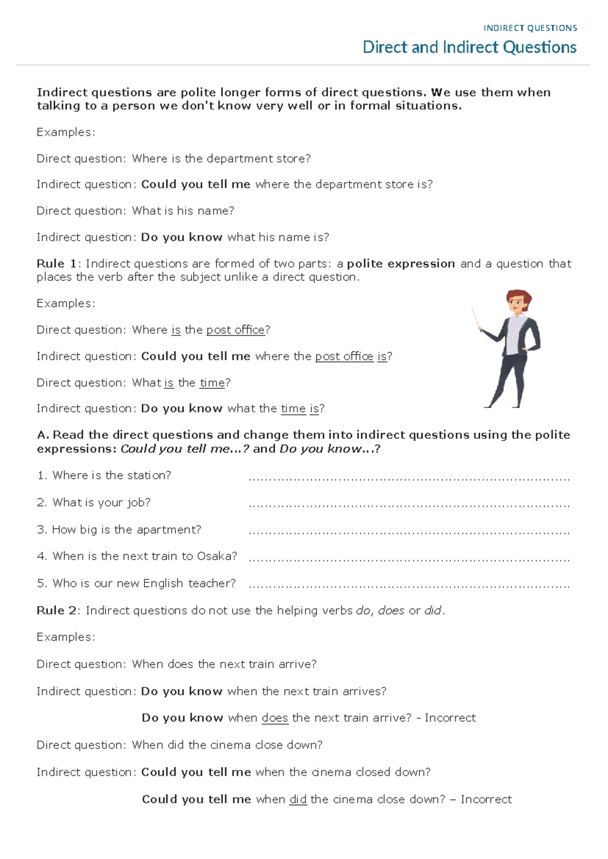 Indirect Questions: Understanding Direct vs. Indirect Forms - Studocu