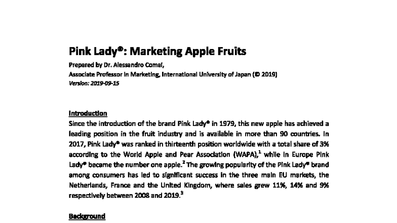 Case Study: Pink Marketing Apples (MKT 101) - Insights & Trends - Studocu