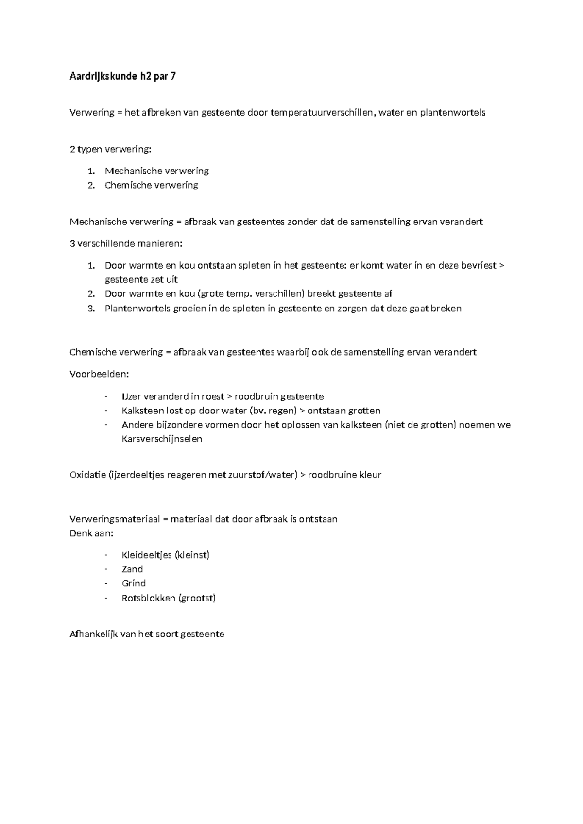 Aardrijkskunde H2: Verwering en Gesteente-afbraak Methoden en ...
