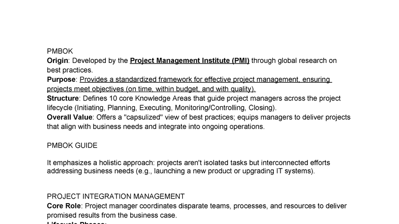 Introduction to PMBOK Lecture Notes 1: Project Management Essentials ...