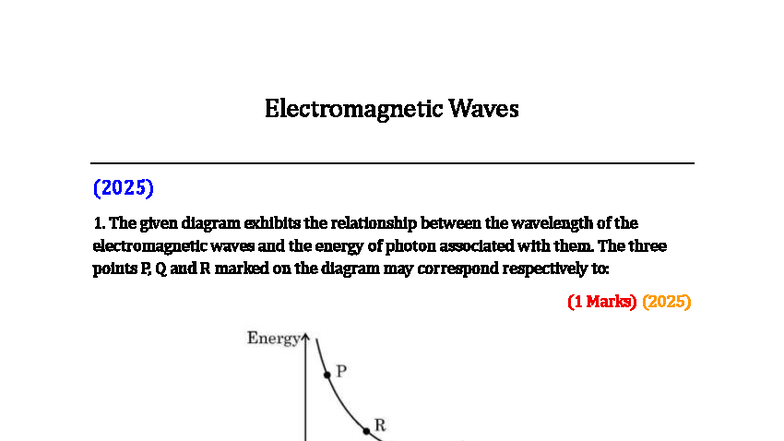 Electromagnetic Waves: Photon Energy & Wavelength Relationships (2025) - Studocu