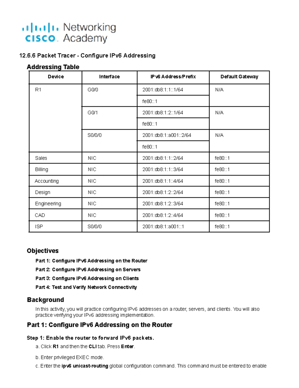 12 6 6 Packet Tracer Configure Ipv6 Addressing Itexam 12 6 Packet Tracer