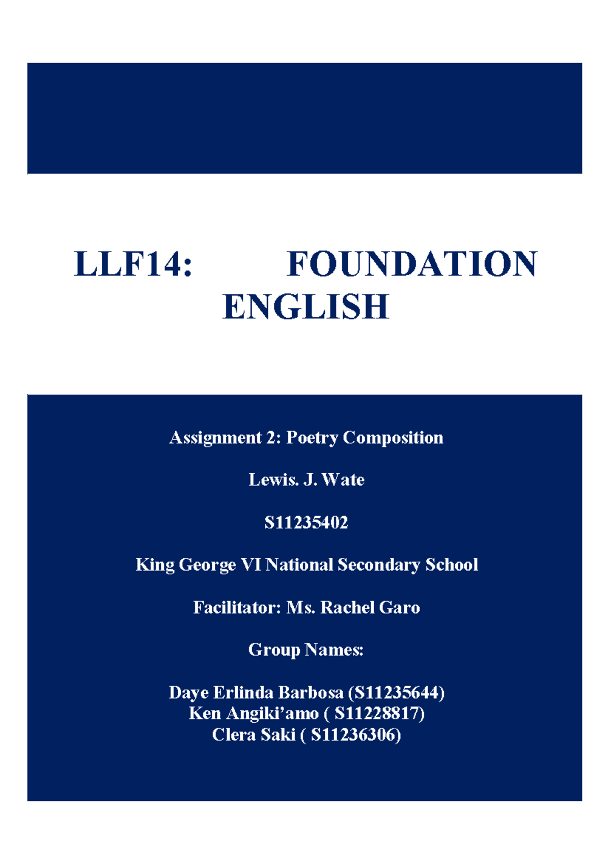 LLF14: Assignment 2 - Poetry composition on sea level rise - Studocu