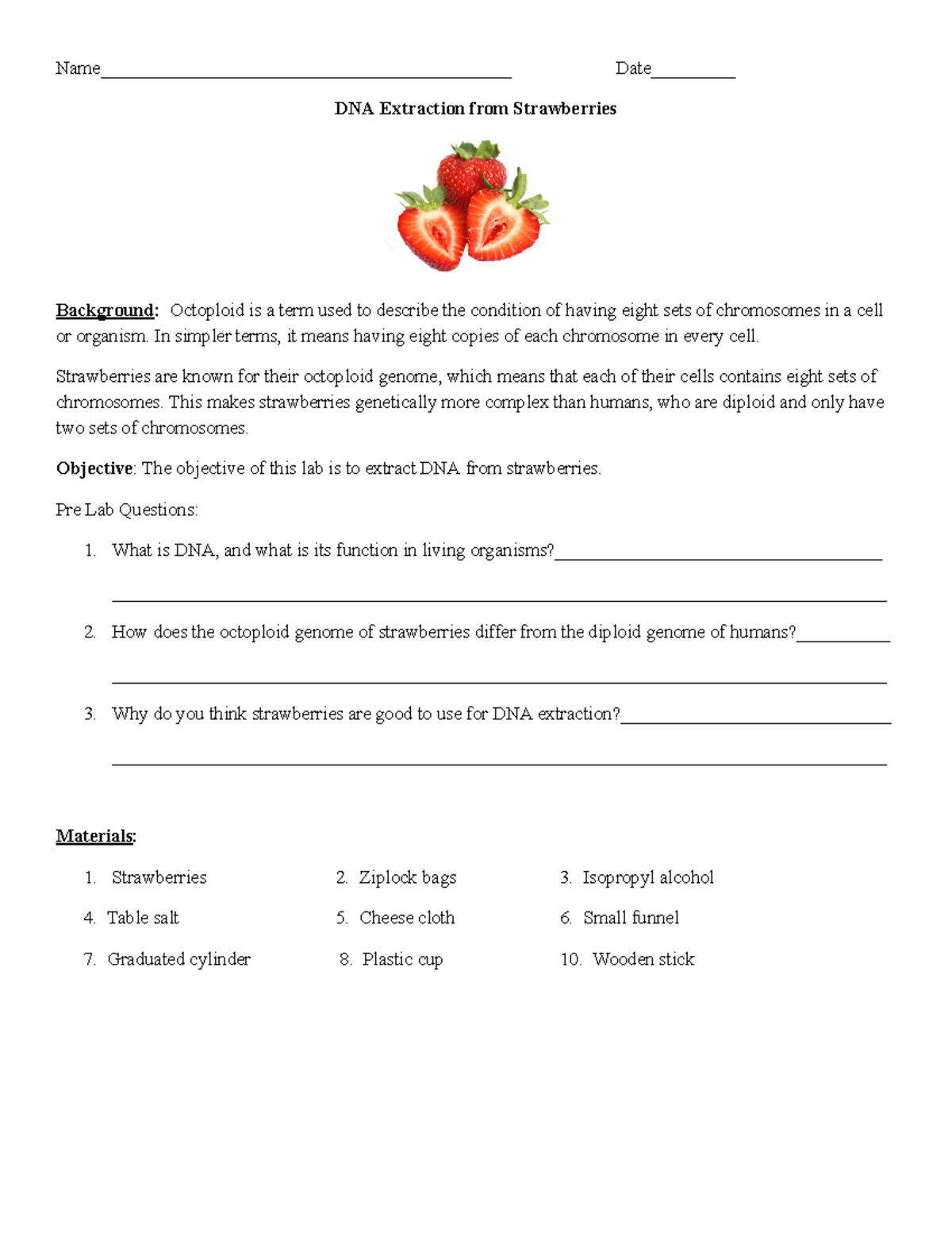 DNA Extraction Lab from Strawberries - AP Bio Lab Expt. - Studocu
