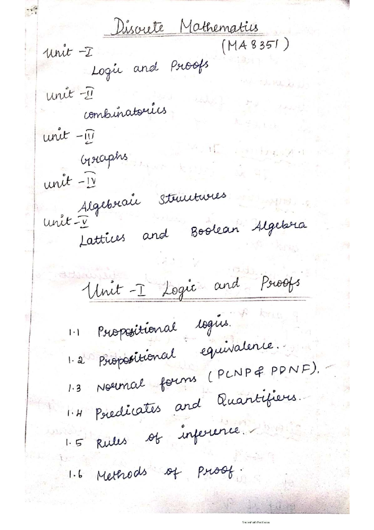 Discrete Mathematics (MA8351) Logic and Proofs Overview - Studocu