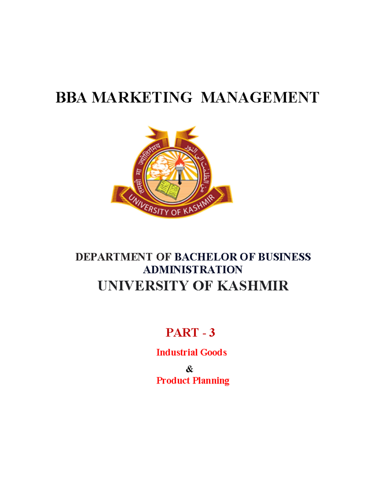 BBA Marketing Management Part 3: Industrial Goods & Product Planning ...