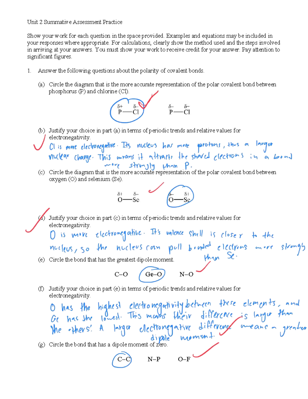 Unit 2 Chem Summative Assessment Practice: Covalent Bonds & Lattice ...